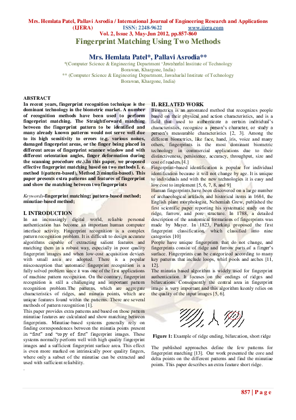 Pdf Fingerprint Matching Using Two Methods