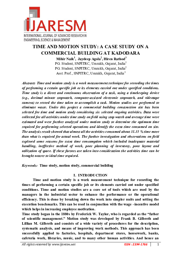 (PDF) Time and Motion Study: A Case Study on a Commercial Building at ...