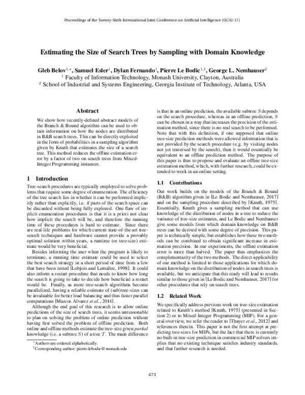 (PDF) Estimating the size of search trees by sampling with domain knowledge