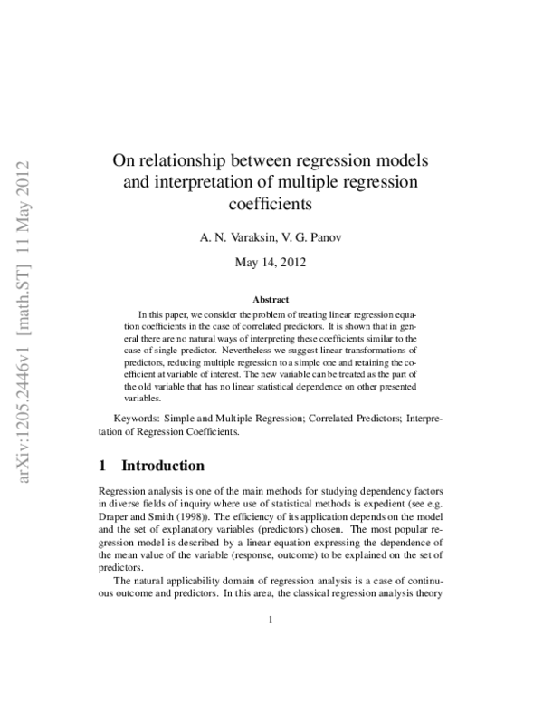 (PDF) On relationship between regression models and interpretation of multiple regression ...