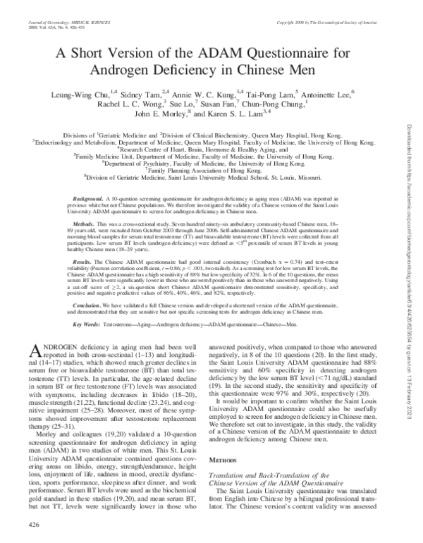 (PDF) A Short Version of the ADAM Questionnaire for Androgen Deficiency ...
