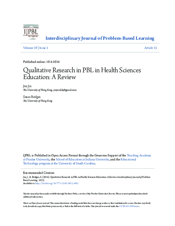 (PDF) Qualitative Research in PBL in Health Sciences Education: A Review