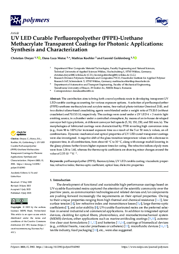 (PDF) UV-LED Curable Perfluoropolyether (PFPE)-Urethane Methacrylate ...