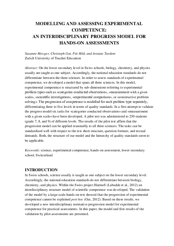 (PDF) Modelling and Assessing Experimental Competence: An ...