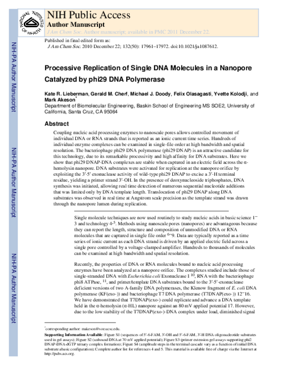 (PDF) Processive Replication of Single DNA Molecules in a Nanopore ...
