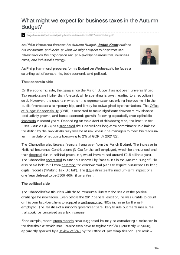 (PDF) What might we expect for business taxes in the Autumn Budget ...