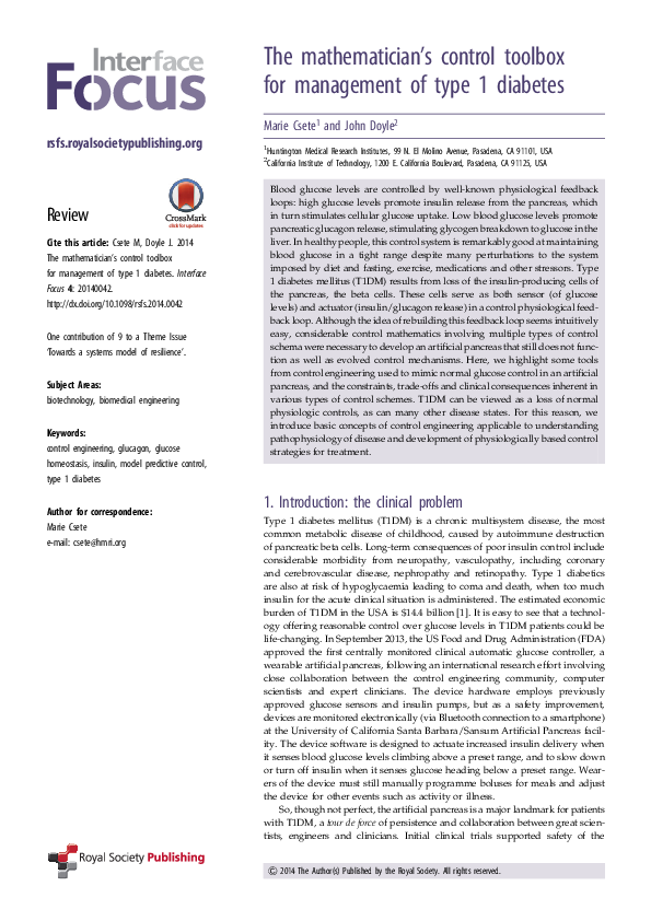 (PDF) The mathematician's control toolbox for management of type 1 diabetes