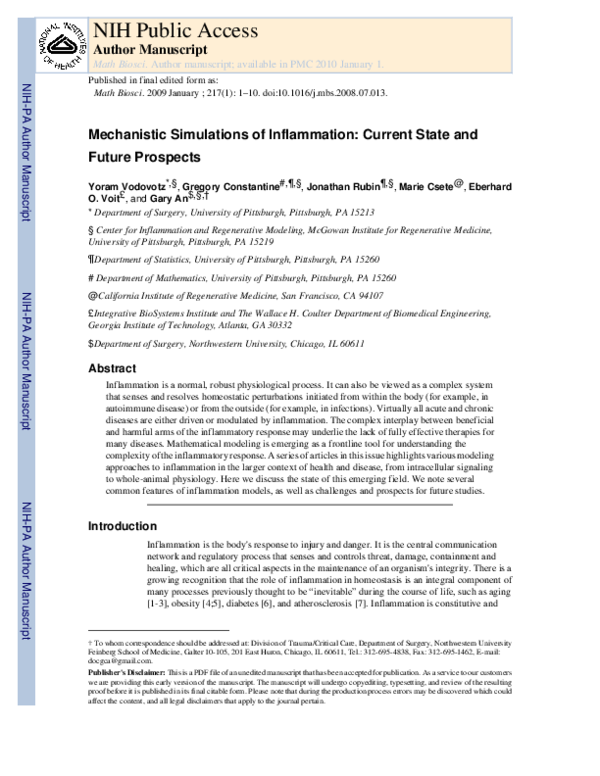 (PDF) Mechanistic simulations of inflammation: Current state and future ...