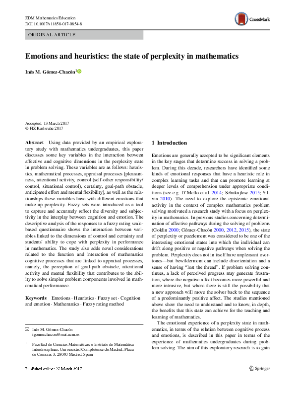 (PDF) Emotions and heuristics: the state of perplexity in mathematics