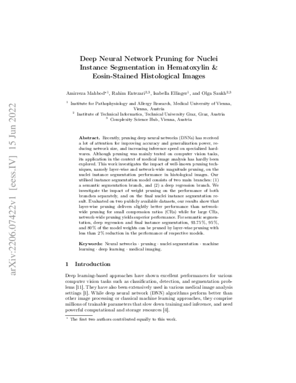 (PDF) Deep Neural Network Pruning for Nuclei Instance Segmentation in Hematoxylin & Eosin ...