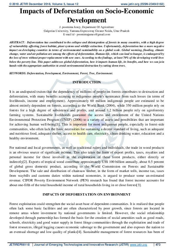 (PDF) Impacts of Deforestation on Socio-Economic Development