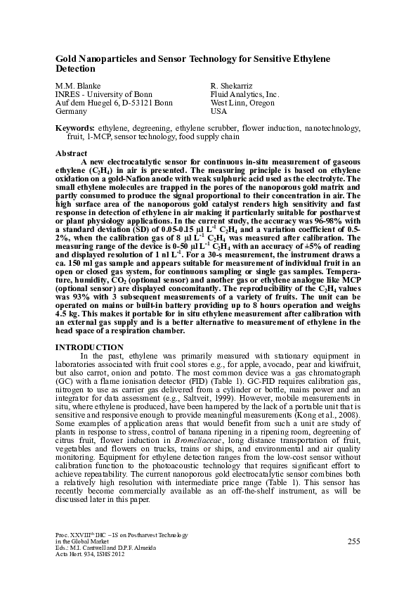 (PDF) Gold Nanoparticles and Sensor Technology for Sensitive Ethylene ...