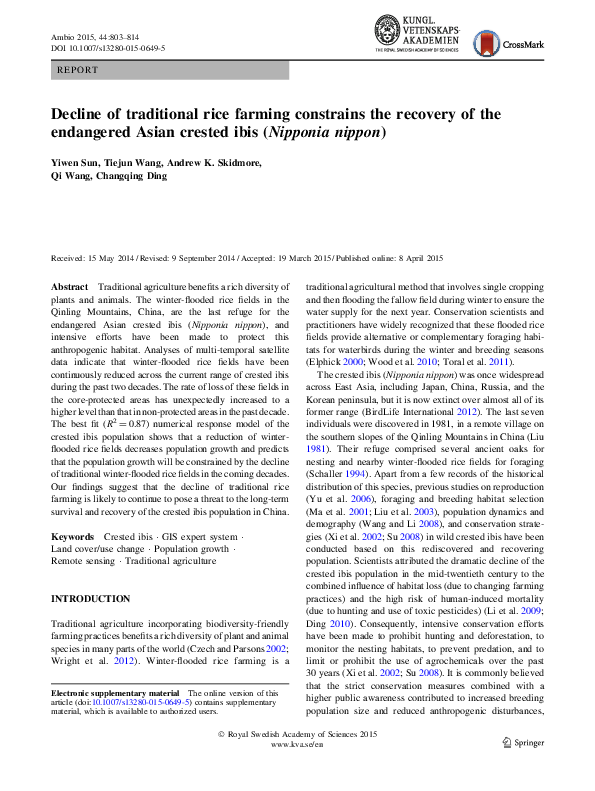(PDF) Decline of traditional rice farming constrains the recovery of ...