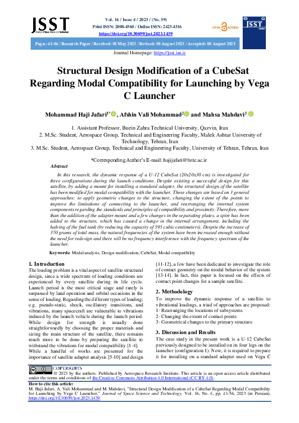 (PDF) Structural Design Modification of a CubeSat Regarding Modal Compatibility for Launching by ...