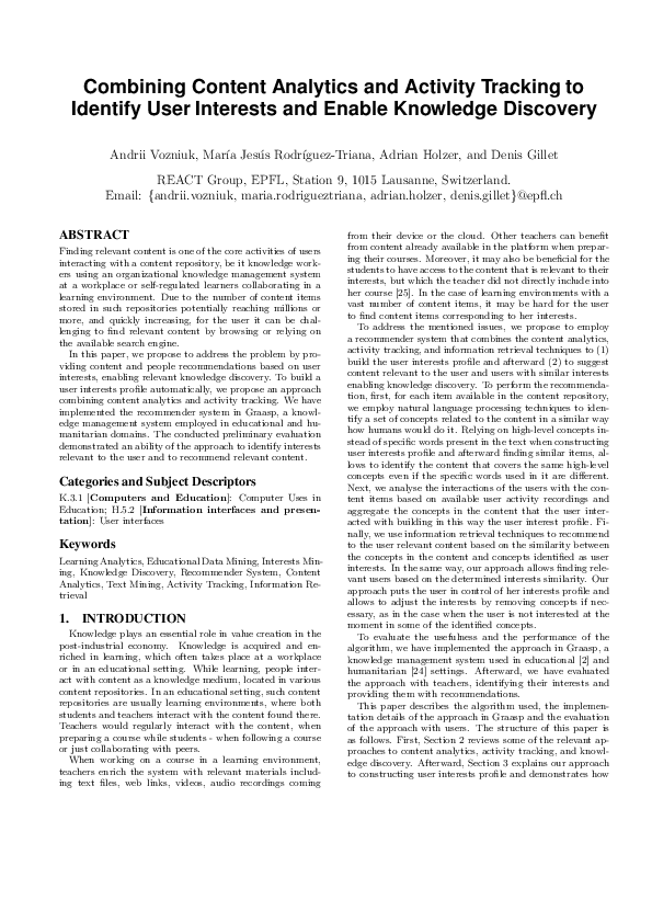 (PDF) Combining Content Analytics and Activity Tracking to Identify User Interests and Enable ...