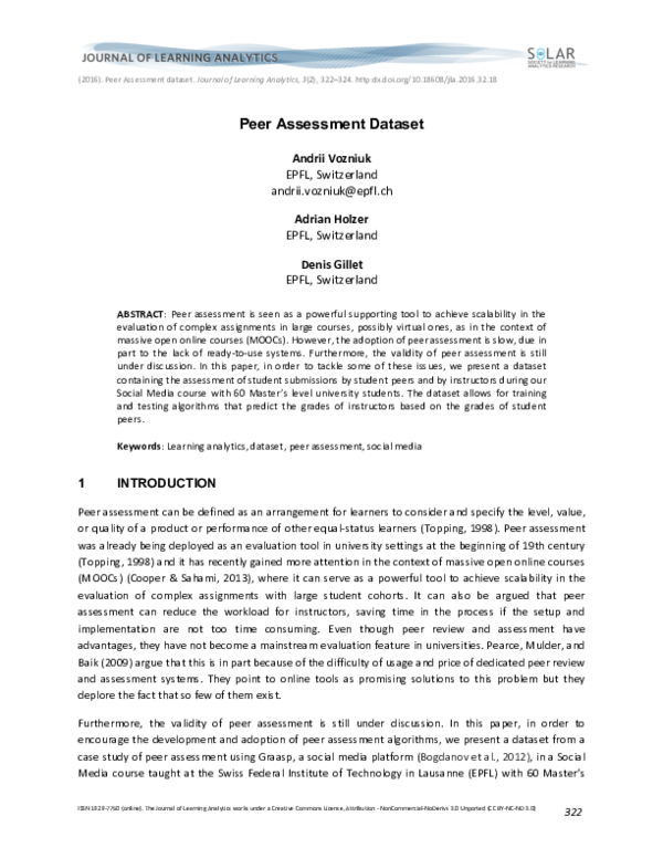 (PDF) Peer Assessment Dataset | Denis Gillet - Academia.edu
