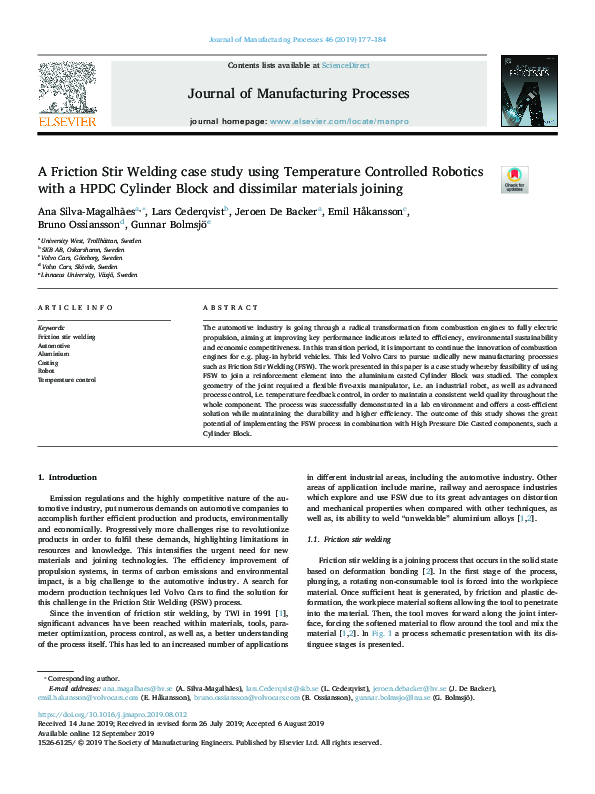 (PDF) A Friction Stir Welding case study using Temperature Controlled Robotics with a HPDC ...