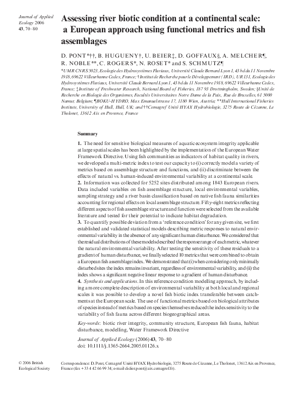 (PDF) Assessing river biotic condition at a continental scale: a ...