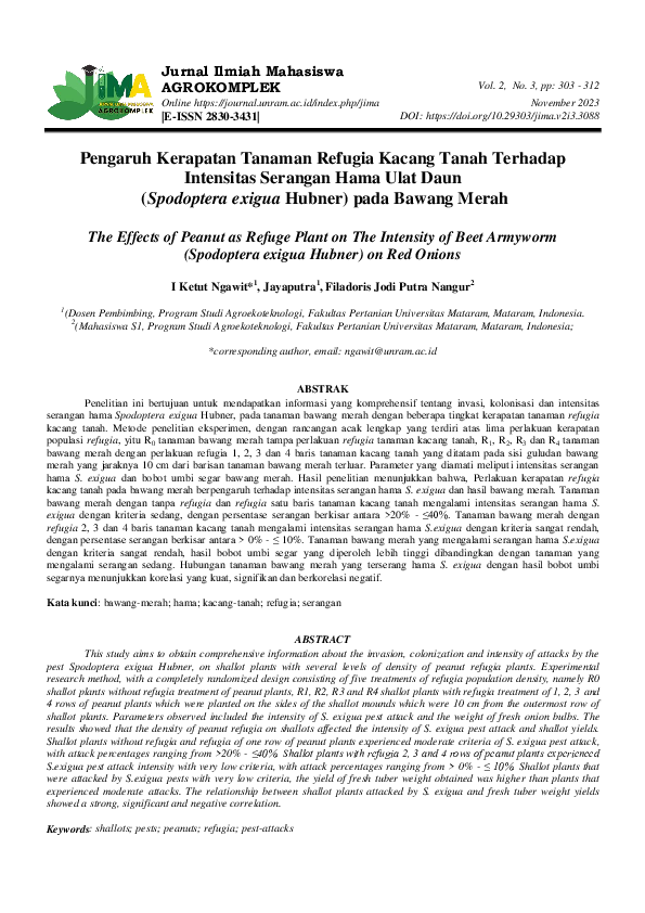 (PDF) Pengaruh Kerapatan Tanaman Refugia Kacang Tanah Terhadap ...