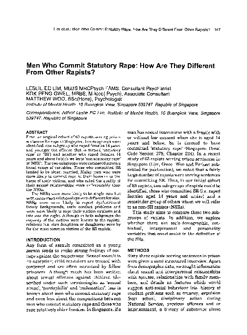 (PDF) Men Who Commit Statutory Rape: How are They Different from other ...