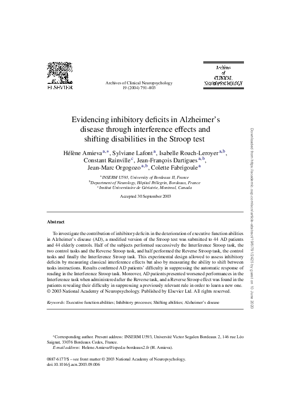 (PDF) Evidencing inhibitory deficits in Alzheimer?s disease through ...