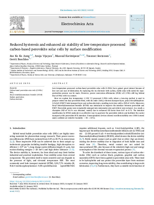 (PDF) Reduced hysteresis and enhanced air stability of low-temperature processed carbon-based ...