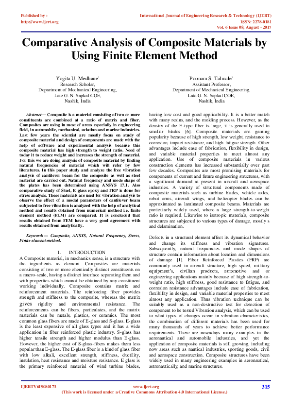 Pdf Comparative Analysis Of Composite Materials By Using Finite Element Method