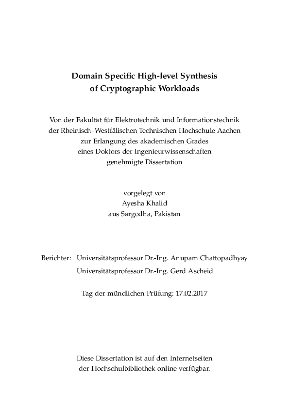 (PDF) Domain Specific High-Level Synthesis for Cryptographic Workloads