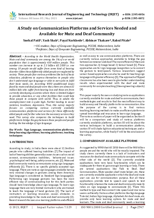 (PDF) A Study on Communication Platforms and Services Needed and ...