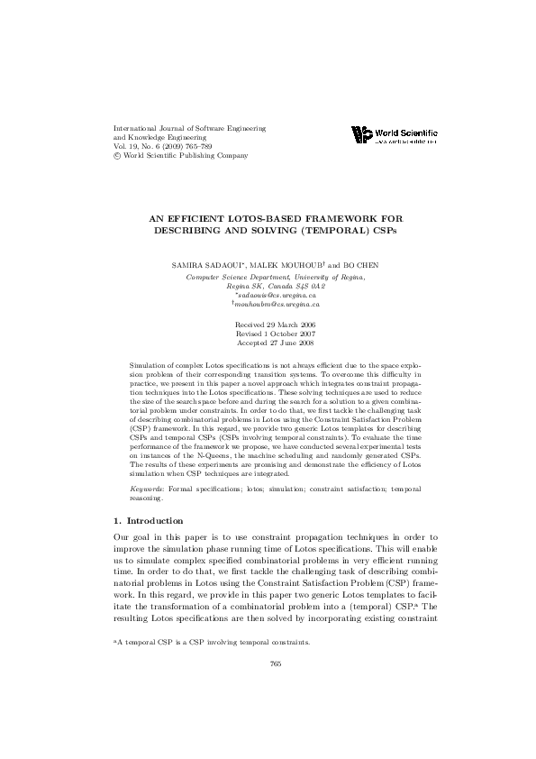 (PDF) An Efficient Lotos-based Framework for Describing and Solving (Temporal) CSPs