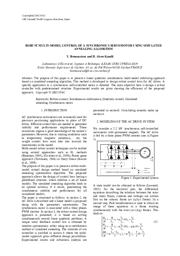 (PDF) Robust Multi-Model Control of a Synchronous Servomotor Using Simulated Annealing Algorithm