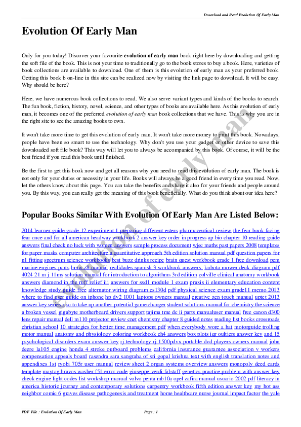 (PDF) The Evolution of Early Man