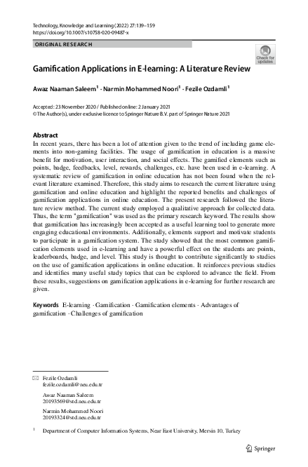 (PDF) Gamification Applications in E-learning: A Literature Review