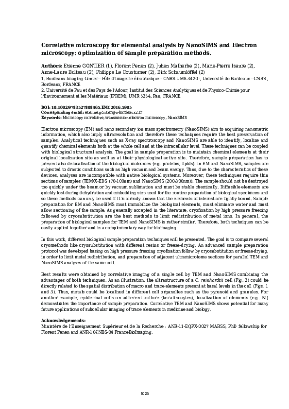 Pdf Correlative Microscopy For Elemental Analysis By Nanosims And Electron Microscopy