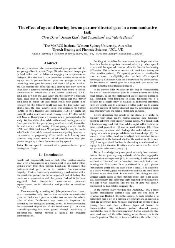 (PDF) The effect of age and hearing loss on partner-directed gaze in a ...