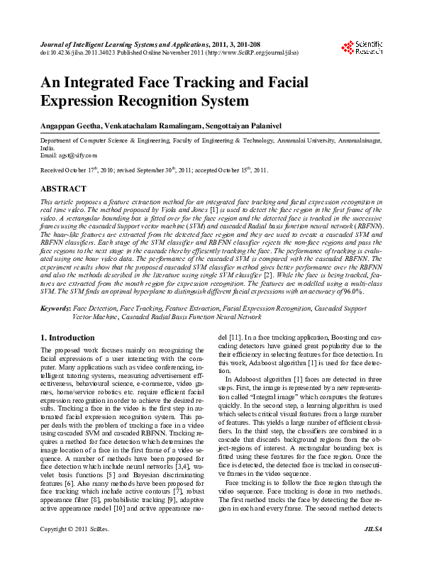Pdf An Integrated Face Tracking And Facial Expression Recognition System