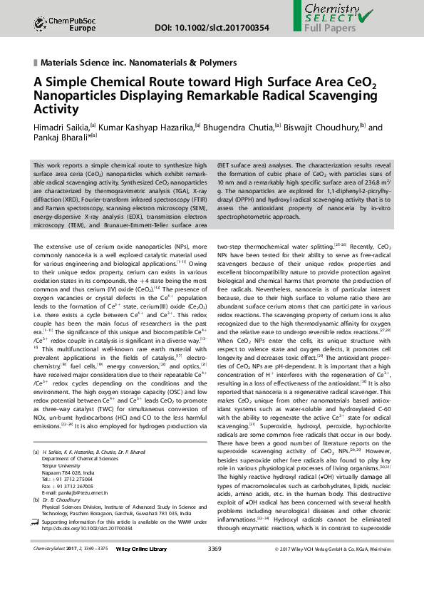 (PDF) A Simple Chemical Route toward High Surface Area CeO2 ...