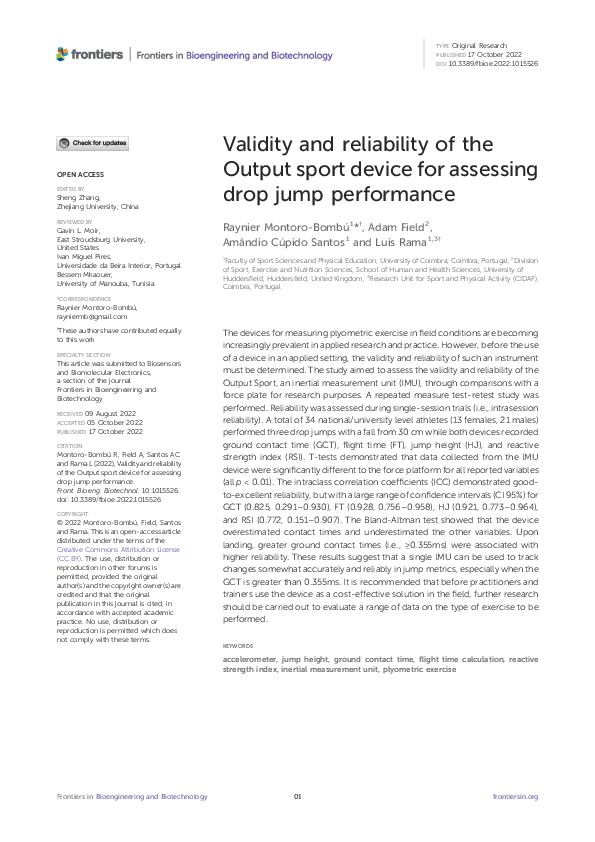 (PDF) Validity and reliability of the Output sport device for assessing ...
