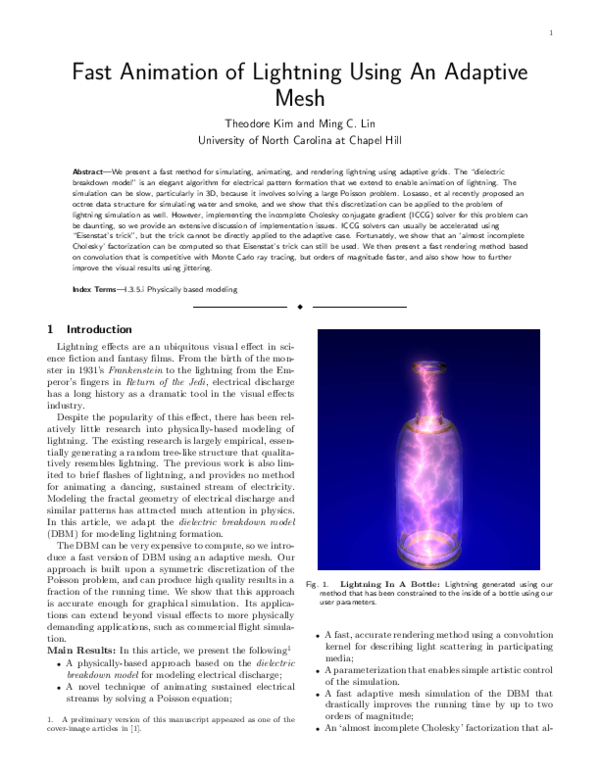 (PDF) Fast Animation of Lightning Using an Adaptive Mesh