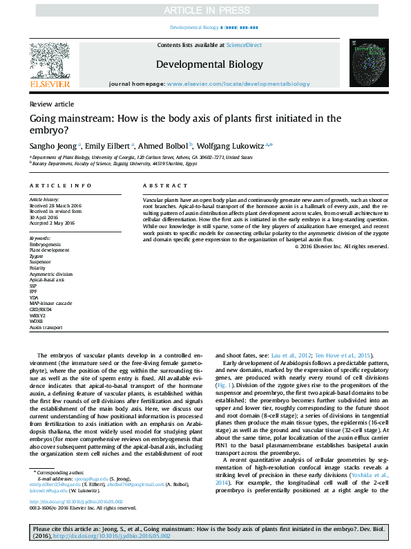 (PDF) Going mainstream: How is the body axis of plants first initiated ...