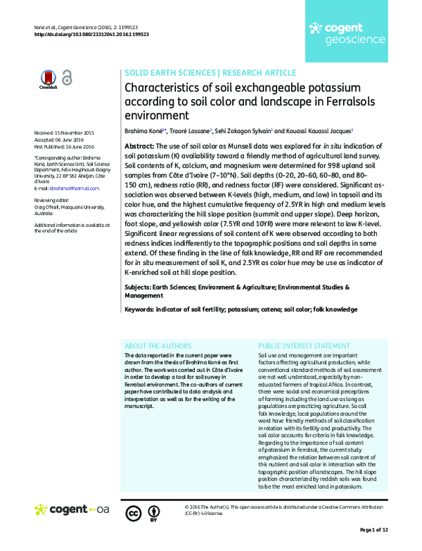 (PDF) Characteristics of soil exchangeable potassium according to soil ...