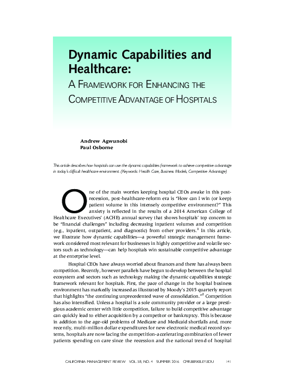 (PDF) Dynamic Capabilities and Healthcare: A Framework for Enhancing the Competitive Advantage ...