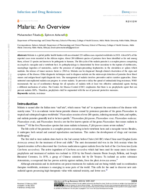 (PDF) Malaria: An Overview