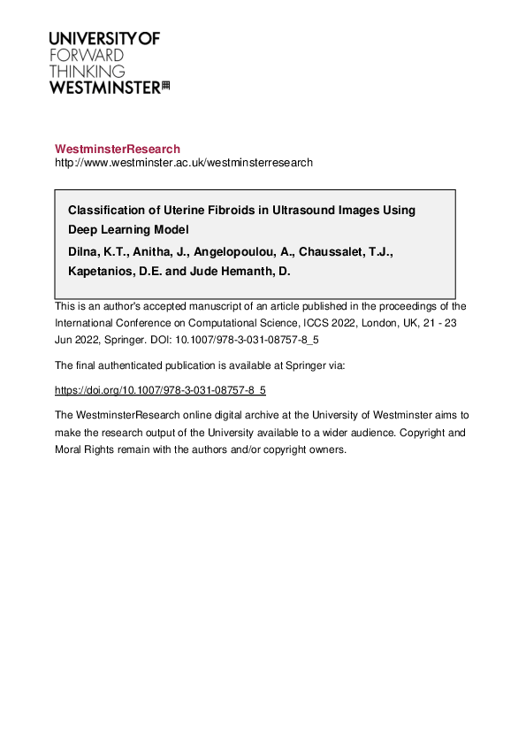 Pdf Classification Of Uterine Fibroids In Ultrasound Images Using Deep Learning Model