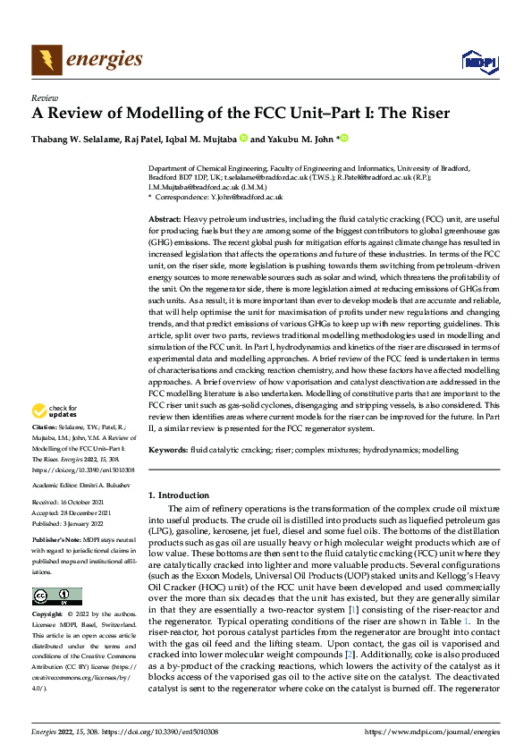 (PDF) A Review of Modelling of the FCC Unit–Part I: The Riser