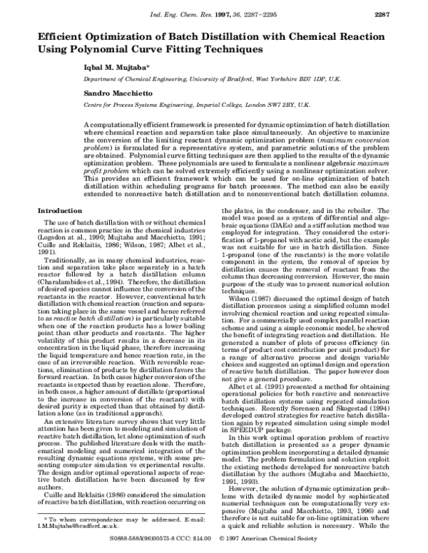 (PDF) Efficient Optimization of Batch Distillation with Chemical Reaction Using Polynomial Curve ...