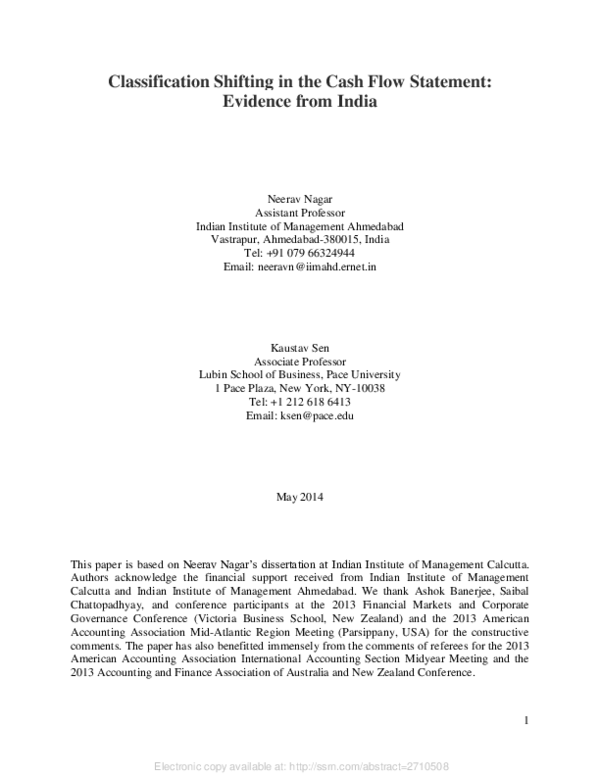 (PDF) Classification Shifting in the Cash Flow Statement