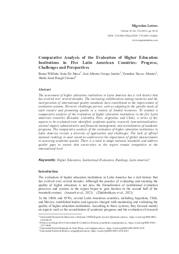 (PDF) Comparative Analysis of the Evaluation of Higher Education ...