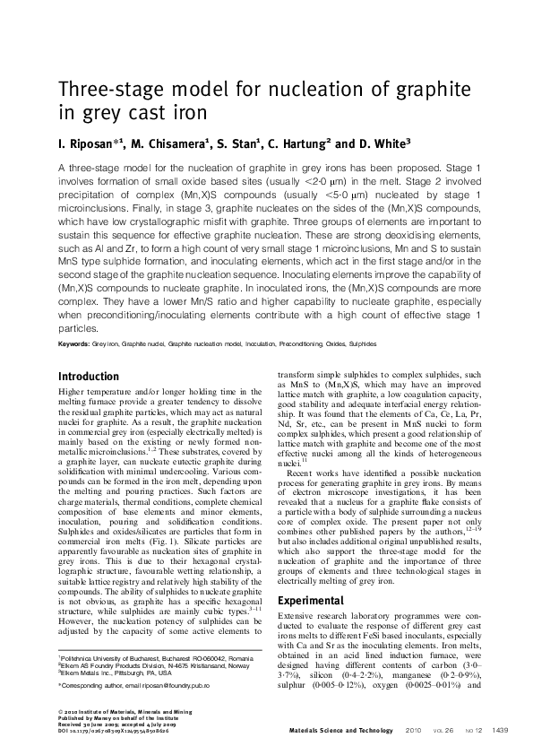 (PDF) Three-stage model for nucleation of graphite in grey cast iron