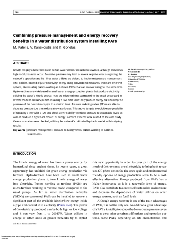 (PDF) Combining pressure management and energy recovery benefits in a ...